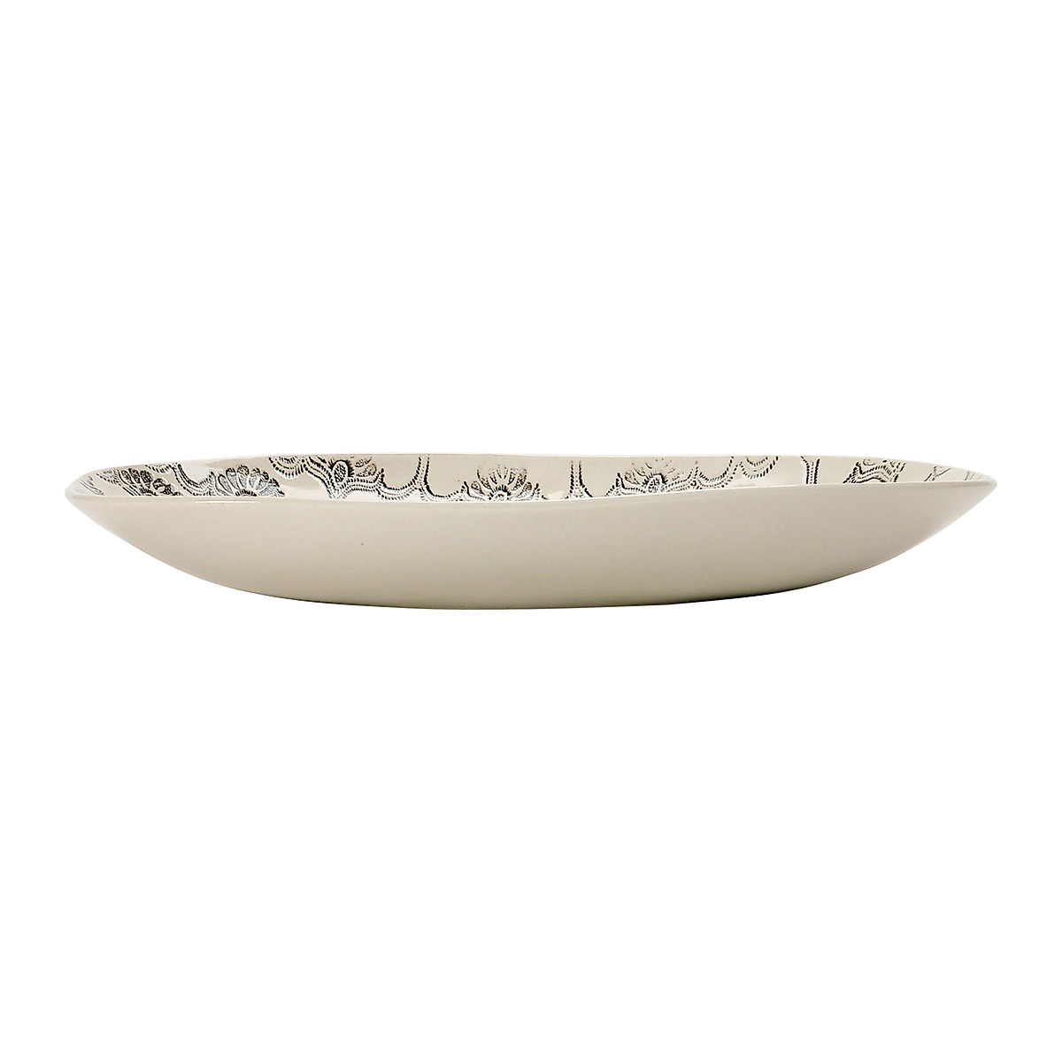 Creative Co-Op Hand-Stamped Stoneware Serving Bowl with Embossed Pattern, Black & Cream Color