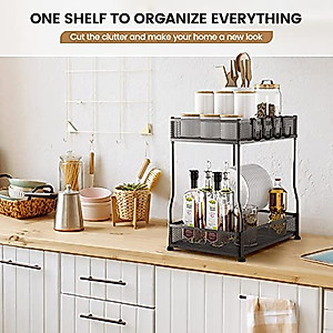 Under Sink Organizers and Storage, Bathroom Cabinet Organizer and Storage, 2 Tier Under Cabinet Organizers and Storage with 4 Hooks, Reinforced Metal Kitchen Sink Cabinet Storage Organizer-2PCK