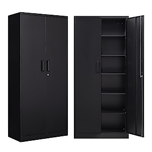 NODHM Garage Storage Cabinet with Lock, 72" Steel Storage Cabinet with Doors and 5 Adjustable Shelves, Metal Utility Cabinet Tall File Cabinet for Garage, Office, Home