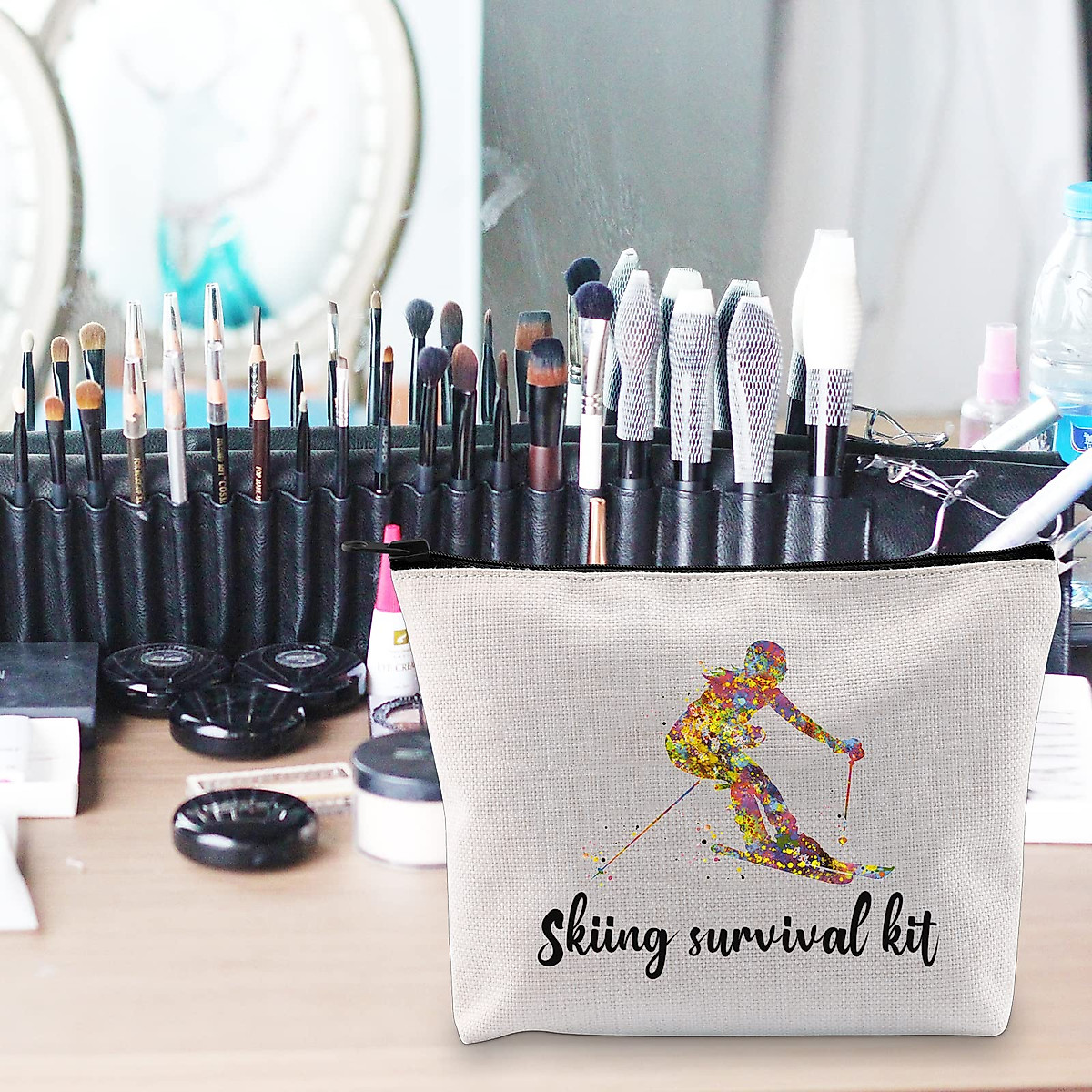 POFULL Skiing Bag Skiing Team Gifts Skiing Survival Kit For Ski Lover Skiing Gift For Enthusiasts Cosmetic Bag (Skiing survival kit bag)