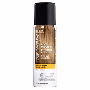 AGE beautiful Root Touch Up Hair Color Spray | Touch-Up Gray Concealer | Temporary Cover Up | Adds Volume & Covers Thinning Patches | Water, Sweat, Stain Resistant | Medium Blonde | 2 Fl Oz