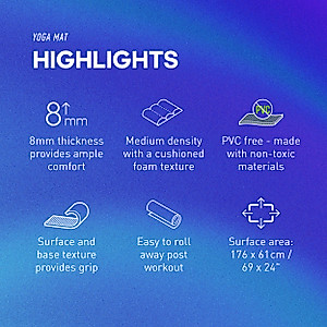 adidas Yoga Mat Thick 8mm EVA Foam Non Slip Exercise Workout Mats for Men and Women - Ideal for Home Gym Fitness, Yoga, Pilates, Studio - Lightweight, Rollable, Foldable (69" L x 24" W)