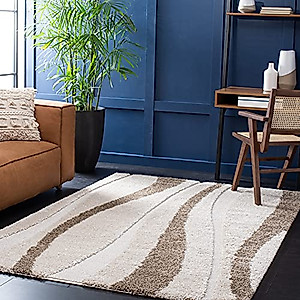 SAFAVIEH Florida Shag Collection 4' x 6' Dark Brown / Beige SG451 Abstract Stripe Non-Shedding Living Room Bedroom Dining Room Entryway Plush 1.2-inch Thick Area Rug