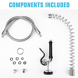 Spray Valve with 45" Flexible Stainless Steel Hose & Pre-Rinse Overhead Spring, Commercial Faucet Flexible Hose with Spray Head Replacement Kit for Commercial Restaurant Industrial Kitchen Sink Faucet