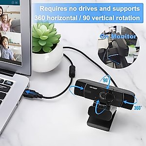 Webcam with Microphone, No Distortion Privacy Cover 1080P USB Camera Plug Play Mic Full Ultra HD Web Camera Video Cam Calling Conferencing Streaming for PC/Desktop/Computer/Mac/Laptop/MacBook
