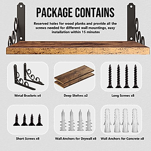 IARTOPS Long Floating Shelves, 47.3 Inch Large Wall Mounted Shelves Set of 2, Wide Storage and Display Shelf with Brackets for Living Room, Bedroom, Kitchen, Bathroom, Office and Books, Rustic Brown