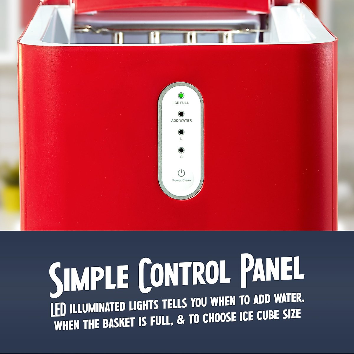 Coca-Cola Automatic Ice Maker, Self- Cleaning, Countertop Size, 26 Pounds in 24 Hours, 9 Large or Small Ice Cubes in 7 Minutes, LED Control Panel, Scoop Included, Perfect for Water Bottles