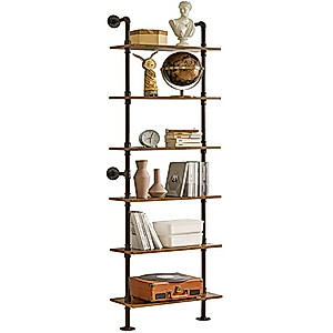 YMYNY Industrial Ladder Shelf, 4+6-Tier Bookcase with Metal Frame, 78.7"+58.5" Open Bookshelf, HTMJ014H+RF-TM018