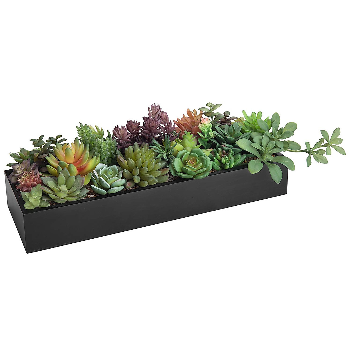 MyGift Artificial Succulent Centerpiece,15.75 Inch Faux Succulents Arrangement Plants in Sleek Black Wooden Rectangular Planter Box