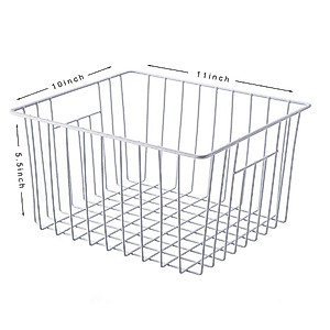 Freezer Basket Organizer, Refrigerator Metal Wire Storage Divider, Household Container Bins with Handles for Kitchen, Pantry, Cabinet, Closets - Pearl White (6, 11in x 10in x 5.5in)