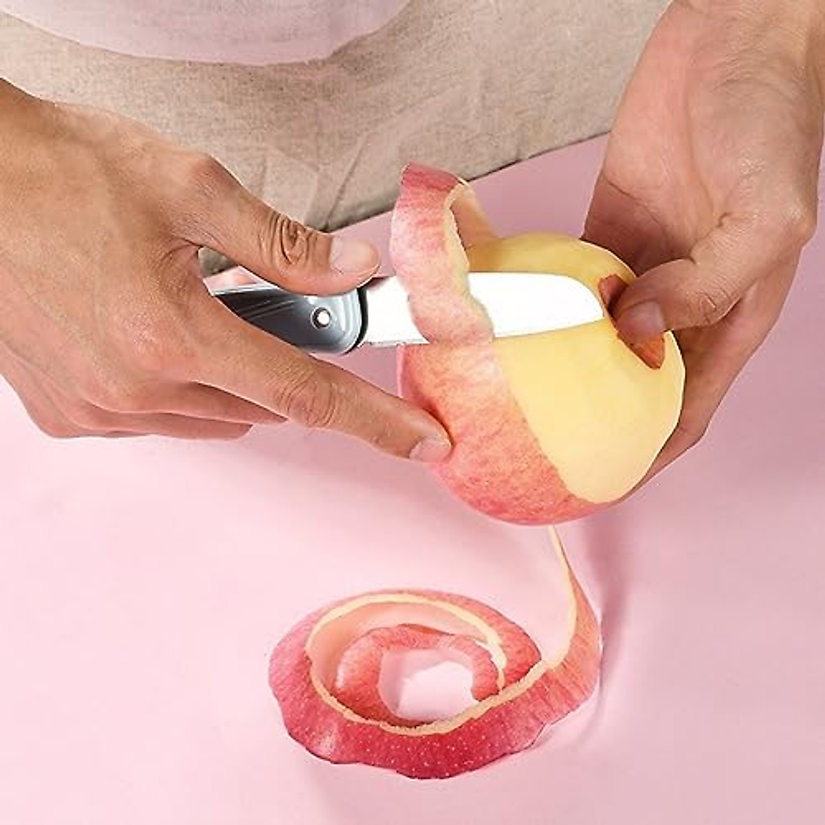 WISELADY Foldable Portability Fruit Knives, Paring Knife, Small Kitchen Knife with Sharp Blade, Paring Knife for Cutting and Preparing Fruit and Vegetables (Pink)