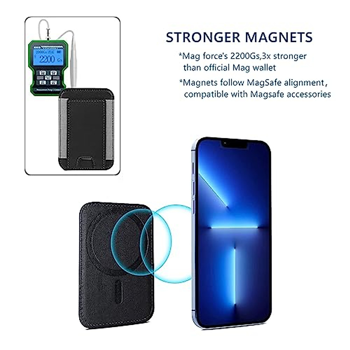 Magsafe Wallet,Magnetic Wallet for iPhone 14 13 12 pro max,PU & Stretchy Magnetic Card Holder for Back of Phone,Detachable Magsafe Card Holder,Compatible with Apple Wallet Magsafe,Fit 6 Cards.Black