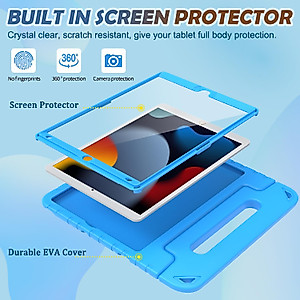 LTROP Kids Case for iPad 9th/ 8th/ 7th Generation (2021/2020/ 2019), iPad 10.2 Case for Kids, Shockproof Handle Stand Case for iPad 9/8/ 7 Gen 10.2 Inch - Blue