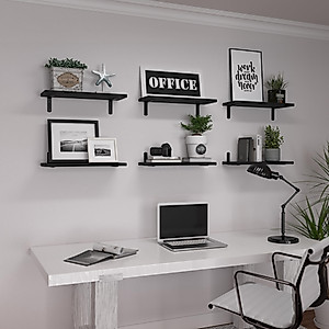 WOPITUES Floating Shelves Set of 6, Wood Rustic Farmhouse Shelves for Wall Decor, Bathroom Shelves, Book Shelves for Living Room-Black