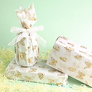 KINBOM 30Pcs 14x20inch Golden Butterfly Tissue Paper Sheets, Gold Wrapping Tissue Paper Bulk for Packaging for Christmas Wedding Birthday Party Baby Showers DIY Crafts Arts (White Background)