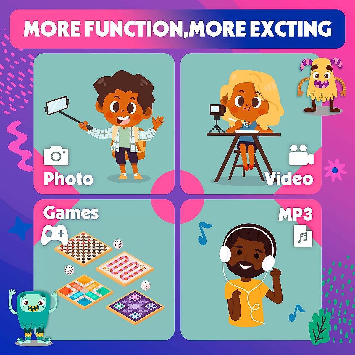 Kids Camera for Boys and Girls - BELLOCHIDDO Toddler Camera for Kids Toy Gift, Children Camera Christmas Birthday Gifts for Age 3-8 with 32GB SD Card, Selfie Camera Recorder 1080P IPS 2 Inch(Pink)