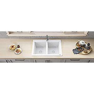 Ruvati 33 x 22 inch Drop-in Topmount Granite Composite Double Bowl Kitchen Sink - Arctic White - RVG1388WH