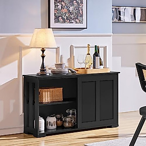 Yaheetech Sideboard Buffet Cabinet, Kitchen Storage Cabinet with Sliding Door and Adjustable Shelf, Stackable Cabinets Console Table for Living Room, Kitchen, Dining Room, Hallway, Black