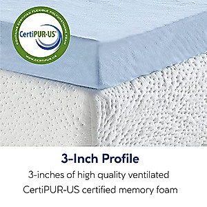 Classic Brands 3-Inch Cool Cloud Gel Memory Foam Mattress Topper With Free Cover, Queen