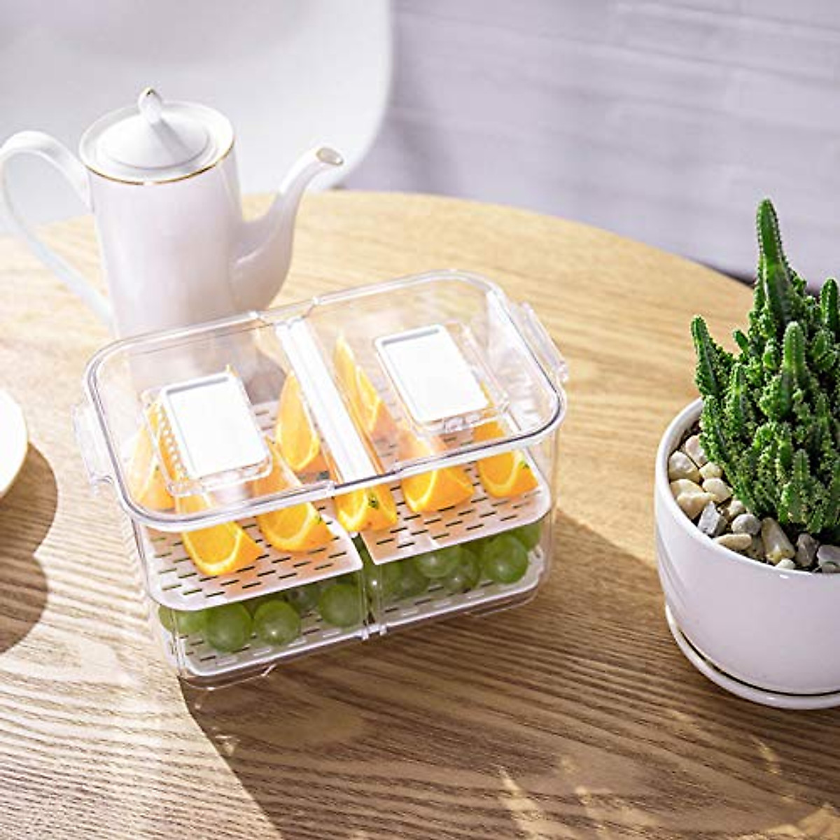 Suwimut 2 Pack Fridge Storage Containers Produce Saver, Stackable Refrigerator Organizer Bins Fresh Keeper Container with Vented Lids and Removable Drain Tray for Fruits and Vegetables