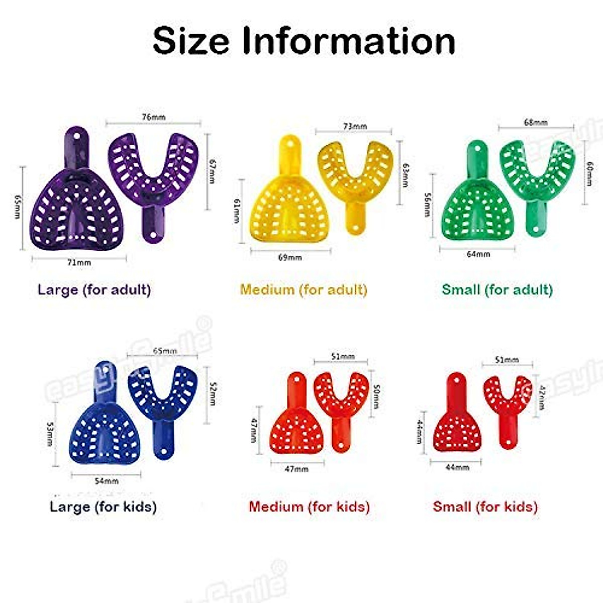 Dental Impression Trays Perforated Plastic Autoclavable 12Pcs Teeth Holder Upper & Lower for Adults and Child Multicolor