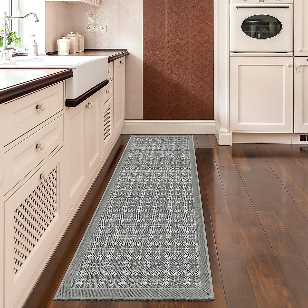 GOYLSER Rubber Kitchen Mats for Floor Non Skid - Absorbent Kitchen Carpet Jute Kitchen Rugs Rustic Hallway Rugs Kitchen Mat Kitchen Bath Mat - Grey Kitchen Mats Runner Rugs Mats for Standing Mat