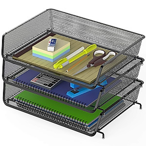 3-Pack Stackable Wide Entry Desk File Document Letter Tray, Black