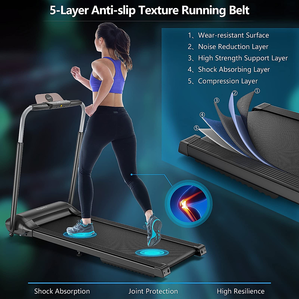 Goplus 3.0HP Folding Treadmill, Foldable Superfit Treadmill W/LED Touch Screen, Phone Holder, Blue Tooth Connection, Electric Running Walking Jogging Machine for Apartment Home Office