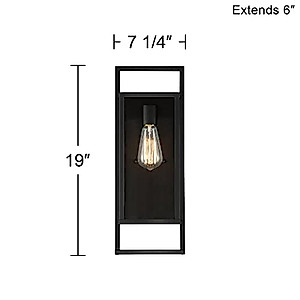 Possini Euro Design Jericho Modern Industrial Outdoor Wall Light Fixture Textured Black Metal 19" Clear Glass Panel for Exterior House Porch Patio Outside Deck Garage Yard Front Door Garden Home