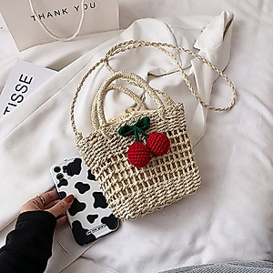 Straw Bags for Women Summer Beach Bag Handwoven Tote Bag Crossbody Bag Boho Style Clutch Purse for Travel Daily Use-White