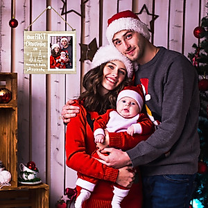 Xunboo Baby 1st Christmas Picture Frame, First Christmas Frame for New Parents, Newborn Family Natural Wood Photo Frame (First Christmas as daddy and mommy)