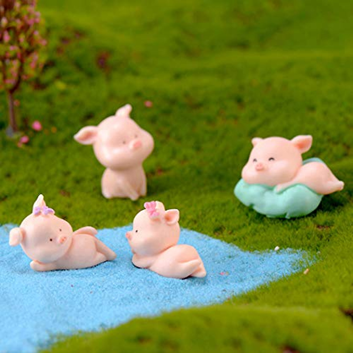 MAOMIA Miniature Pig Figurines, Cute Pink Piggy Toy Figures Cupcake Toppers for Fairy Garden Car Party Decor(Pack of 9)