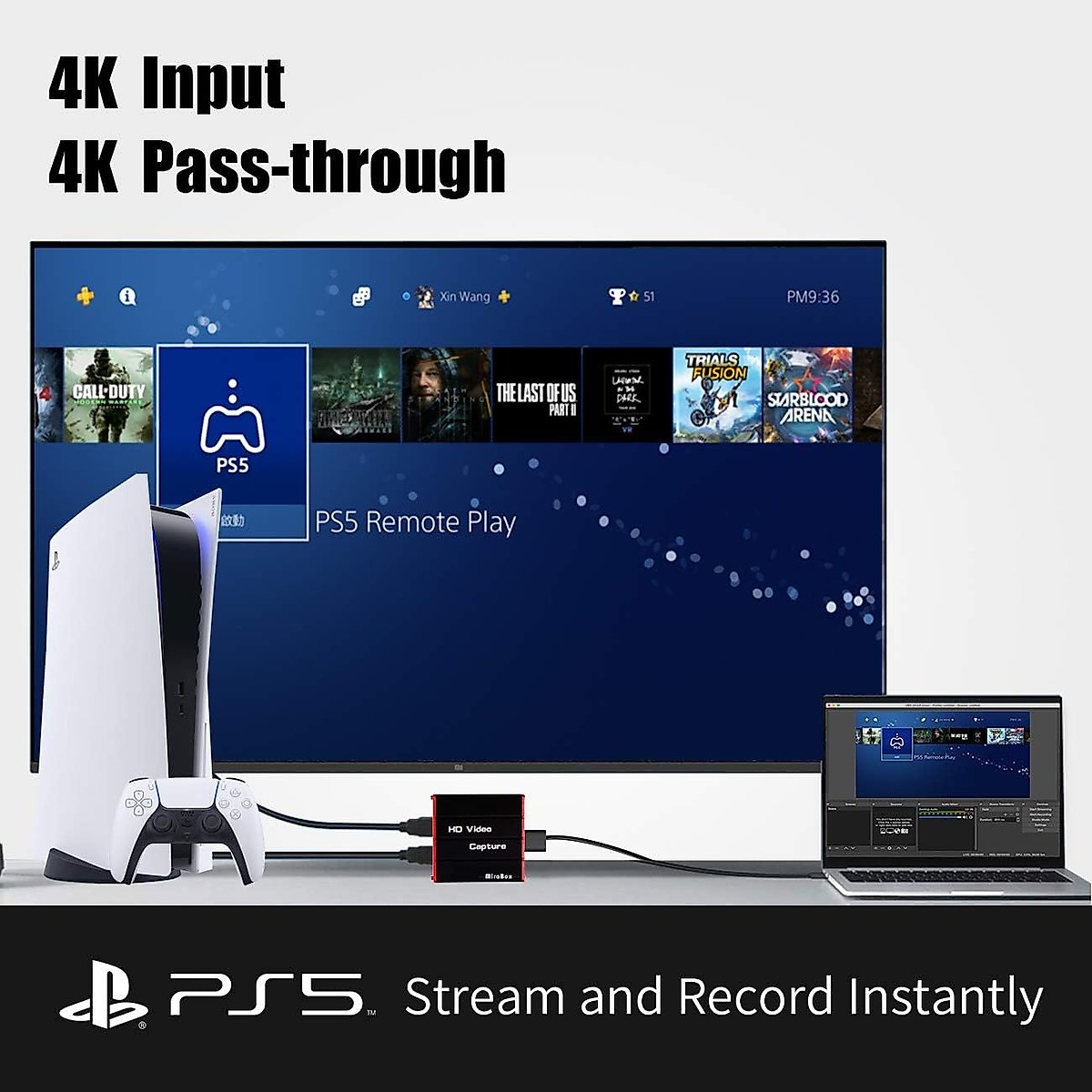 Mirabox USB3.0 HDMI Video Capture Card for Nintendo Switch, 1080P 60FPS HD Game Capture Device Cam Link With HDMI Passthrough Work with DSLR Xbox PS4 for OBS Twitch Game Live Streaming and Recording