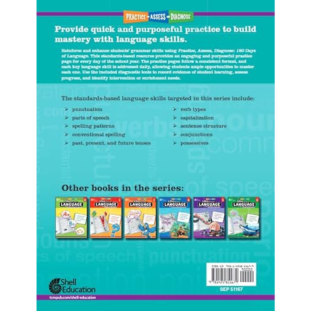 Shell Education 180 Days of Language for Second Grade (180 Days of Practice)