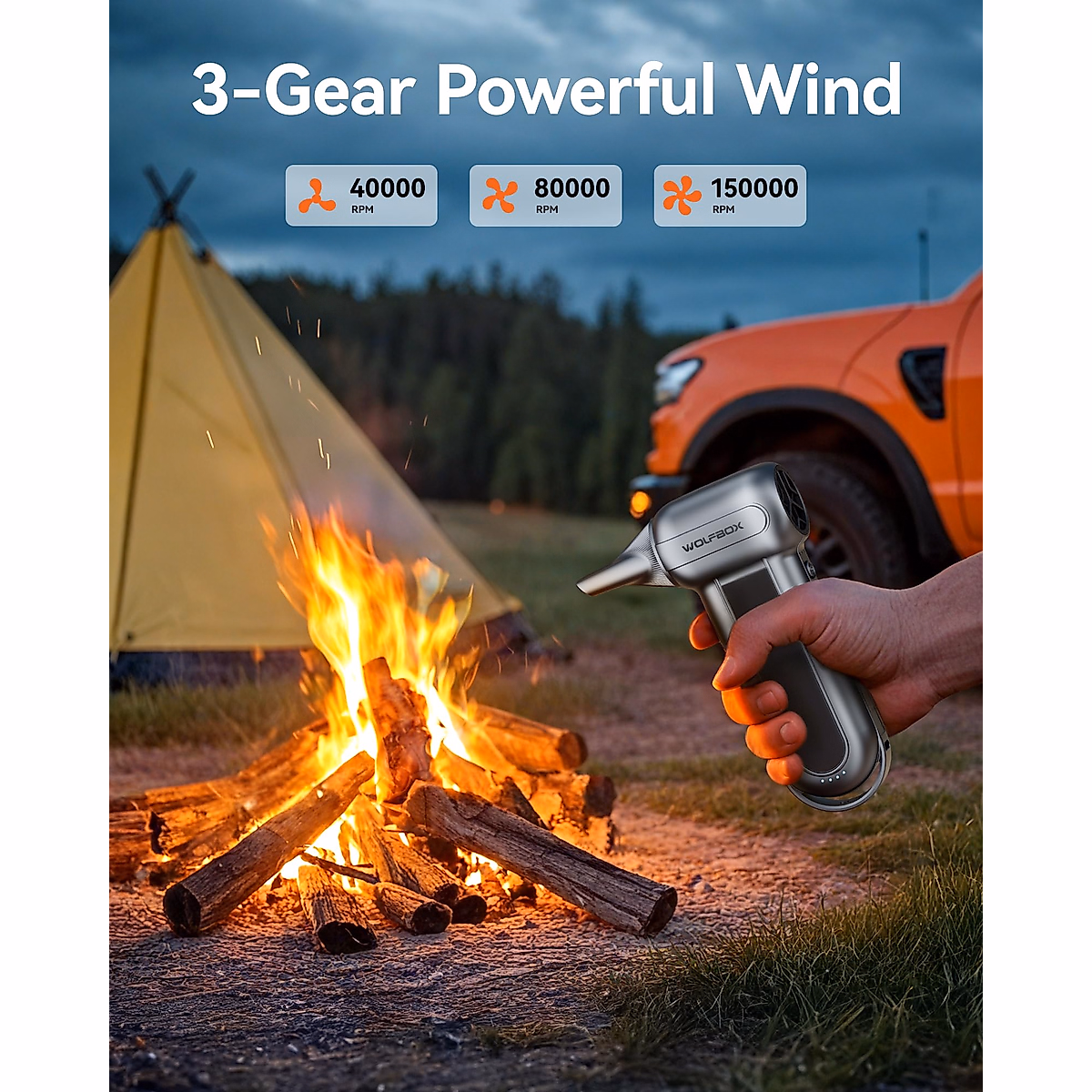 WOLFBOX MF100 Electric Air Duster-150000RPM Super Power Cordless Air Duster, Rechargeable Brushless Motor Durable Blower, 3-Gear Adjustable Dust Blower for Computer, Keyboard, Outdoor, House and Car