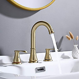 WiPPhs Bathroom Faucet for Sink 3 Hole with Pop Up Drain and cUPC Faucets Supply Hose, 2 Handle 8 inch Brass Widespread Bathroom Sink Faucet, Brushed Gold Basin Faucet Taps Mixer