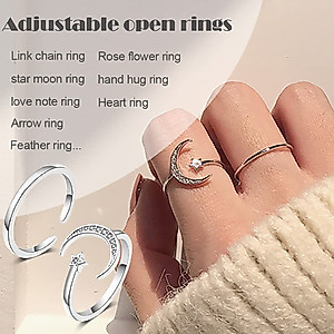 KOHOTA 12PCS Adjustable Knuckle Rings for Women 14K Gold Plated Silver Simple Stacking Rings Pack Open Knot Star Moon Butterfly Dainty Thumb Ring Set for Women