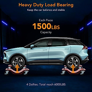 4-Pack Heavy Duty Tire Skates, Premium Car Dolly with 360 Degree Ball Bearing Wheels, 12" x 16" Non-Slip Rubber Surface, 1500 lbs per Skate Capacity Red