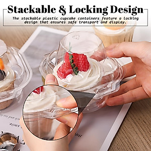 HANSGO 30PCS Individual Cupcake Containers, Plastic Clear Cupcake Holders Stackable Deep Dome Cupcake Carrier for Showcasing Protecting Cakes Muffins Desserts 3.9"x3.7"x3.5"
