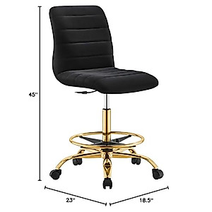 Modway Ripple Armless Performance Velvet Drafting Chair in Gold Black