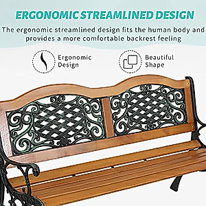 JOYBASE 50" Outdoor Bench, Park Bench, Wood and Iron Garden Bench, Patio Bench, Porch Bench, Outside Bench, Yard Bench (Black&Natural)