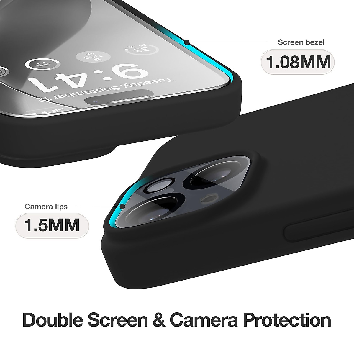 GONEZ for iPhone 14 Case Silicone, with 2X Screen Protector + 2X Camera Lens Protector, [Soft Anti-Scratch Microfiber Lining], Liquid Silicone Shockproof Protective Phone Cover 6.1", Black