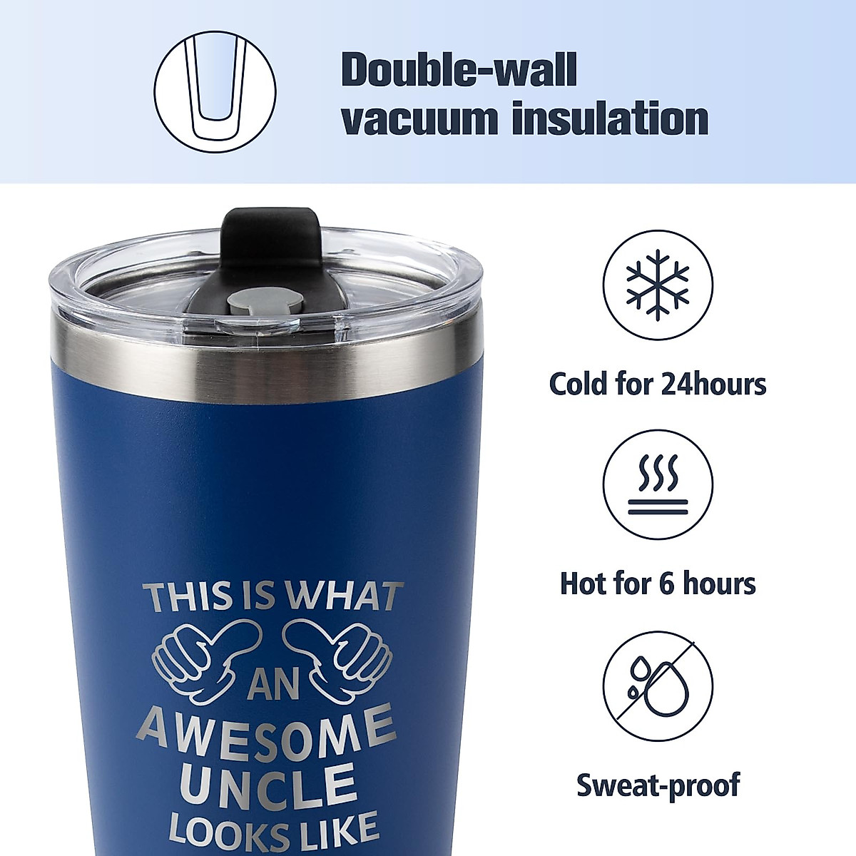 BLUMUZE Birthday Gift for Uncle from Niece, Nephew - Tumbler Gifts for Uncle - Best Uncle Gift for Fathers Day - Gifts Uncle Tumbler from Niece, Uncle Gift from Nephew - Blue - 20oz