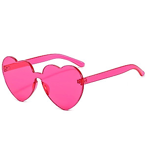 Dollger Heart Shape Sunglasses Bachelorette Party Sunglasses One Piece Transparent Rimless Candy Color Glasses Dark Pink