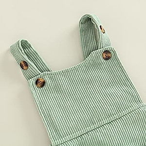 Mubineo Baby Girl Basic Plain Ruffle Long Sleeve T Shirt Corduroy Overalls Cute Clothes Outfits (White Green, 0-6 Months)
