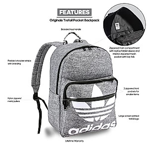 adidas Originals Trefoil Pocket Backpack, Jersey Onix Grey, One Size