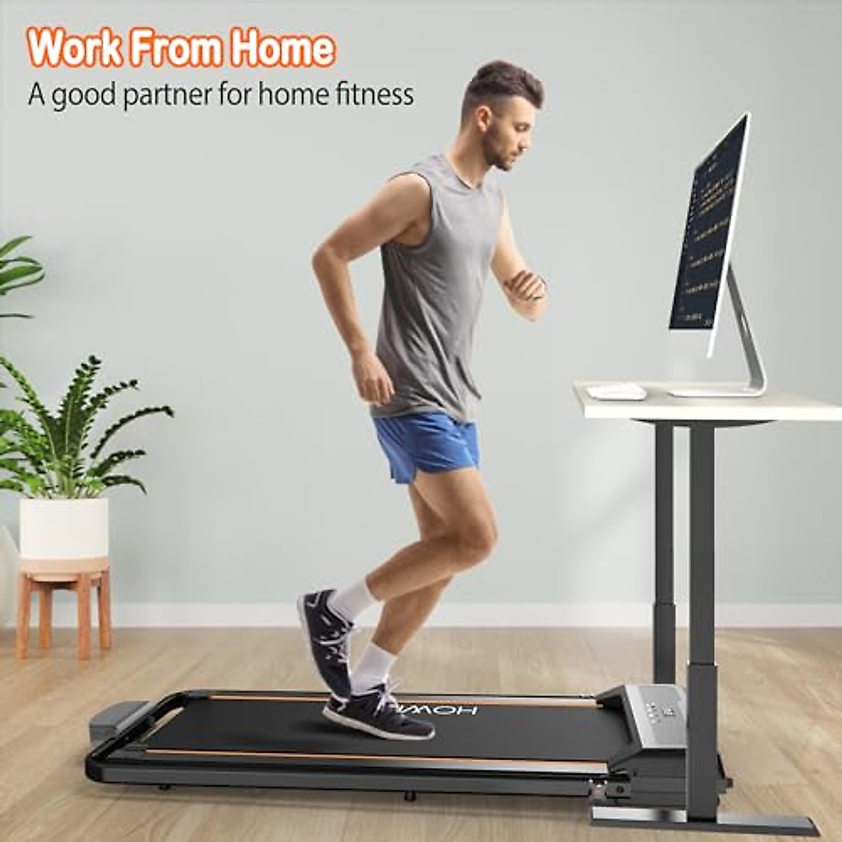 HOWHAI Treadmill, Walking Pad Treadmills for Home with 2.5HP, Speed 6.2-7.6MPH Walking Pad with Handle Bar, Foldable Treadmill, Remote Control and LED Display, Space-Saving for Home Office(Orange)