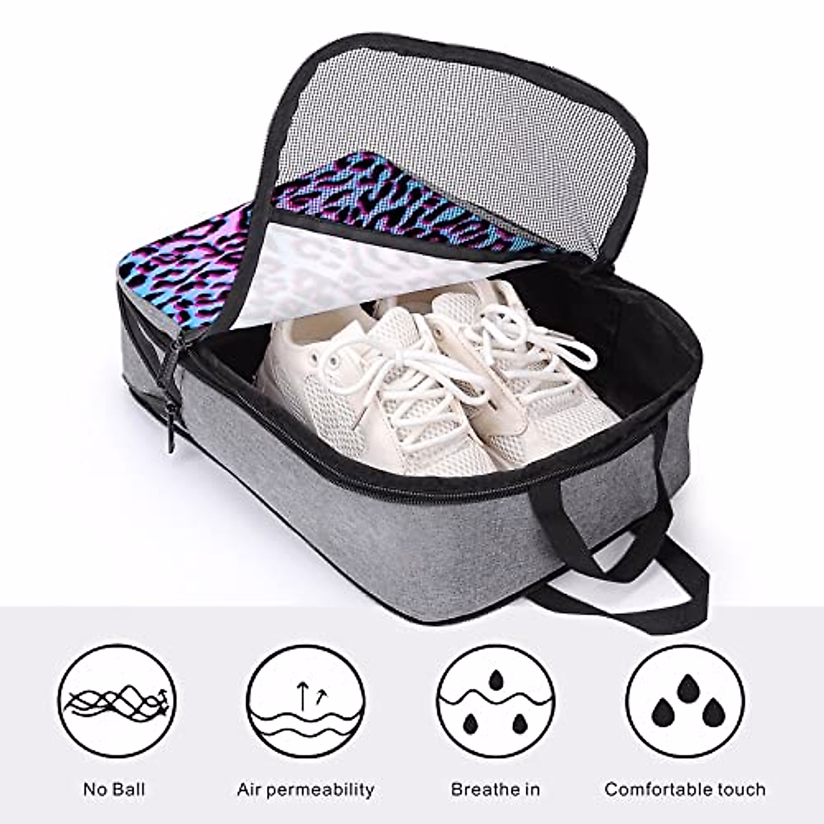 Frcavbin Vibrant Pop Leopard Print Travel Shoe Bag Shoes Carrier with Handle and Zipper Foldable Shoe Puches Organizer for Home storage School starts