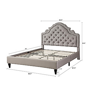 HomeLife Premiere Classics 51" Tall Platform Bed with Cloth Headboard and Slats - Queen (Light Grey Silver)