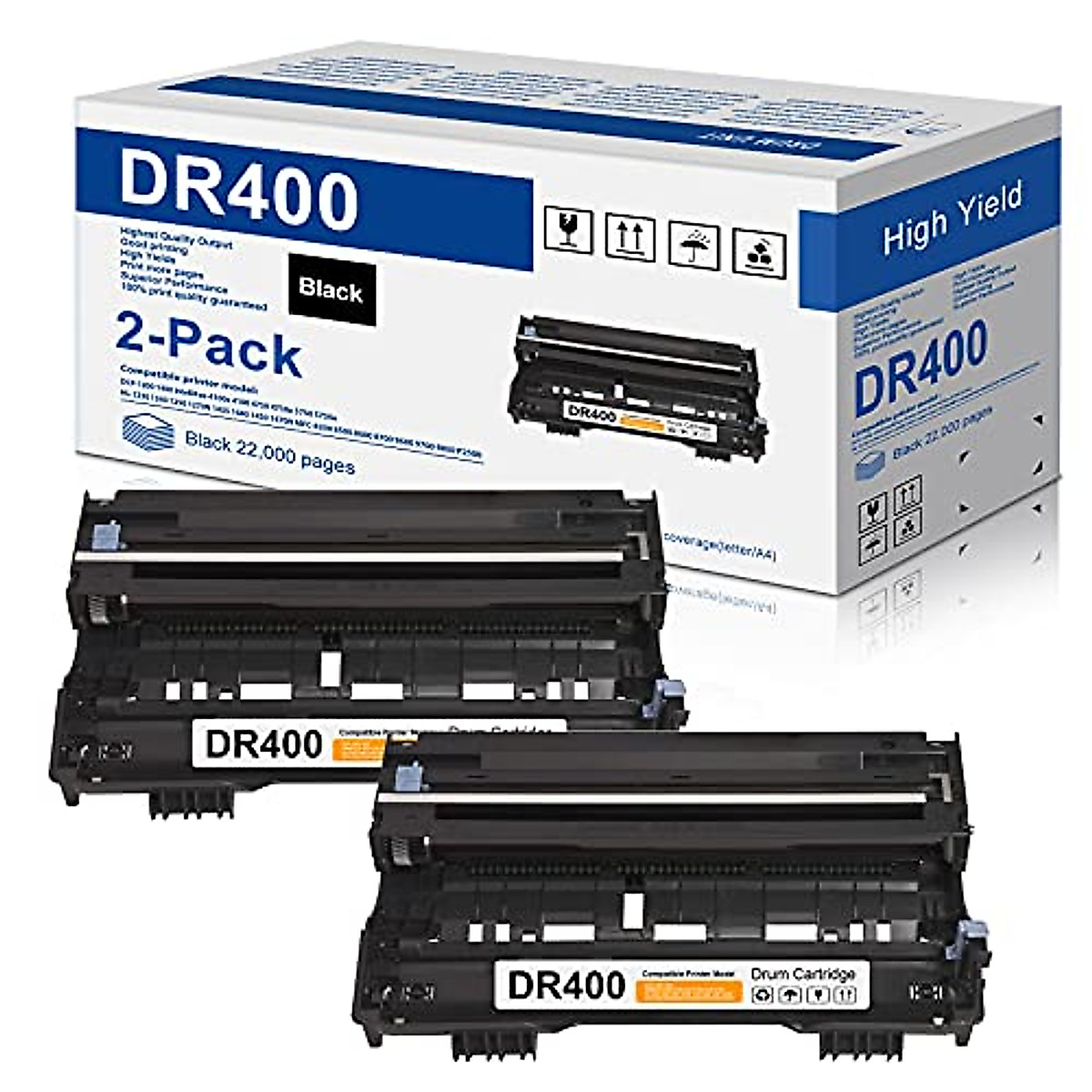 MitoColor 2 Pack DR-400 Drum Unit Compatible for Brother DR400 Replacement for DCP-1200 1400 HL-1230 1250 1435 1440 1450 1470N MFC-8300 8600 8700 9700 9800 IntelliFax-4100e 4100 5750 5750e Printer